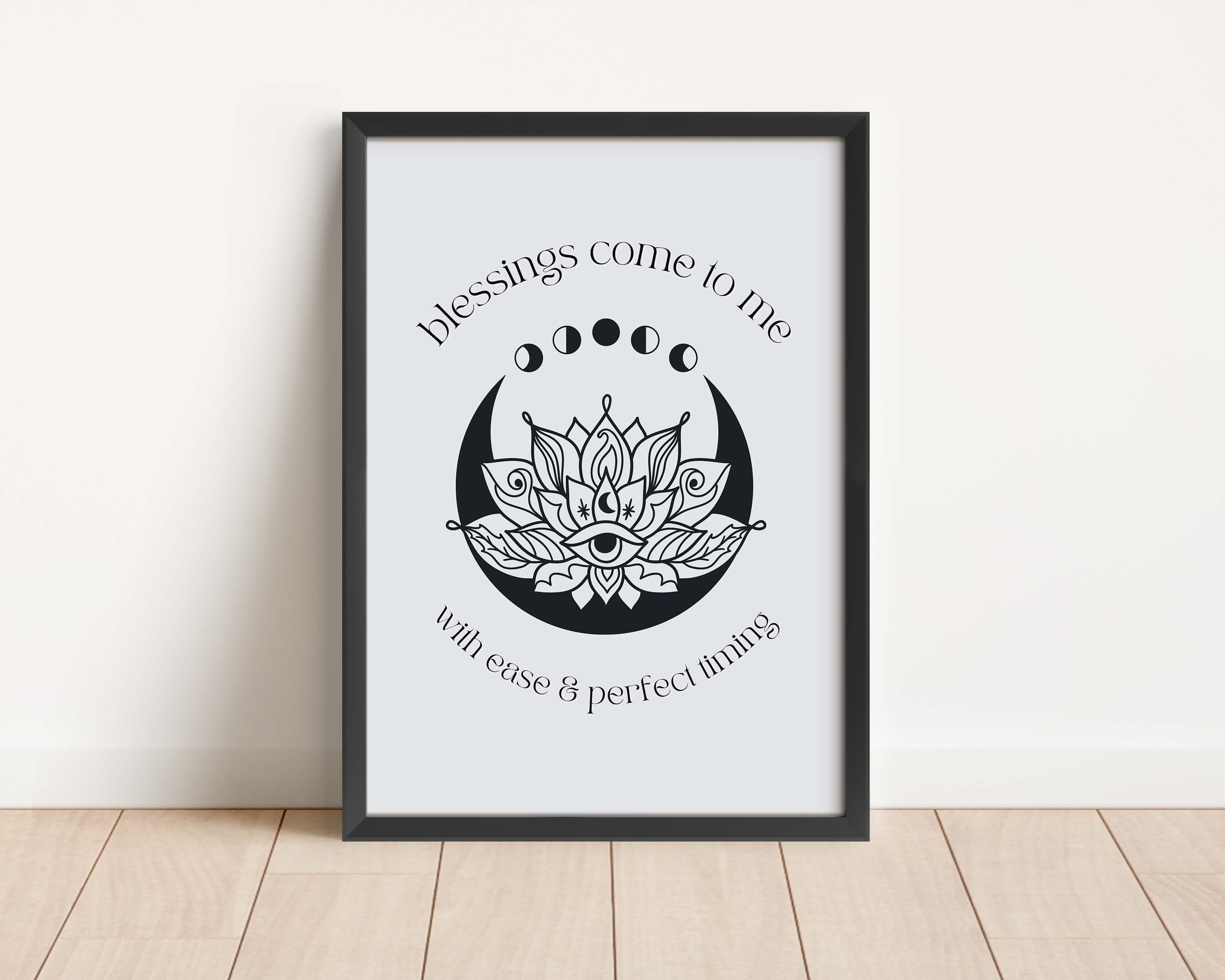 Lotus Flower & Moon Phase Line Art Poster Printable Wall Art - Etsy