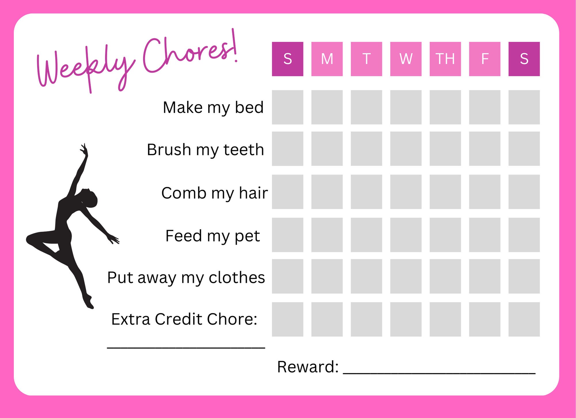 Kids Chore Chart, Pink/dancer - Etsy