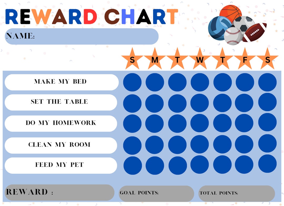 Kids Reward Chart With Chores, Also Blank. Downloadable, Printable ...