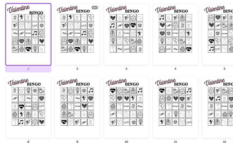 Valentines Day Bingo Cards - Etsy