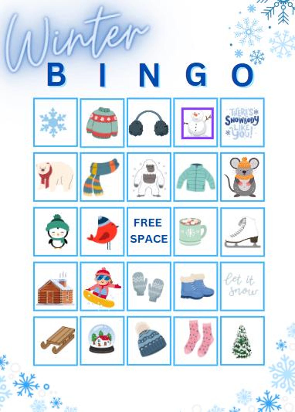 Winter Theme Bingo Cards - Etsy