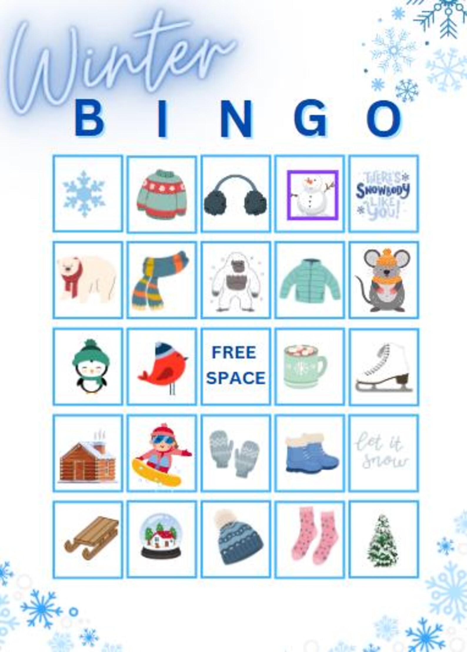 Winter Theme Bingo Cards - Etsy