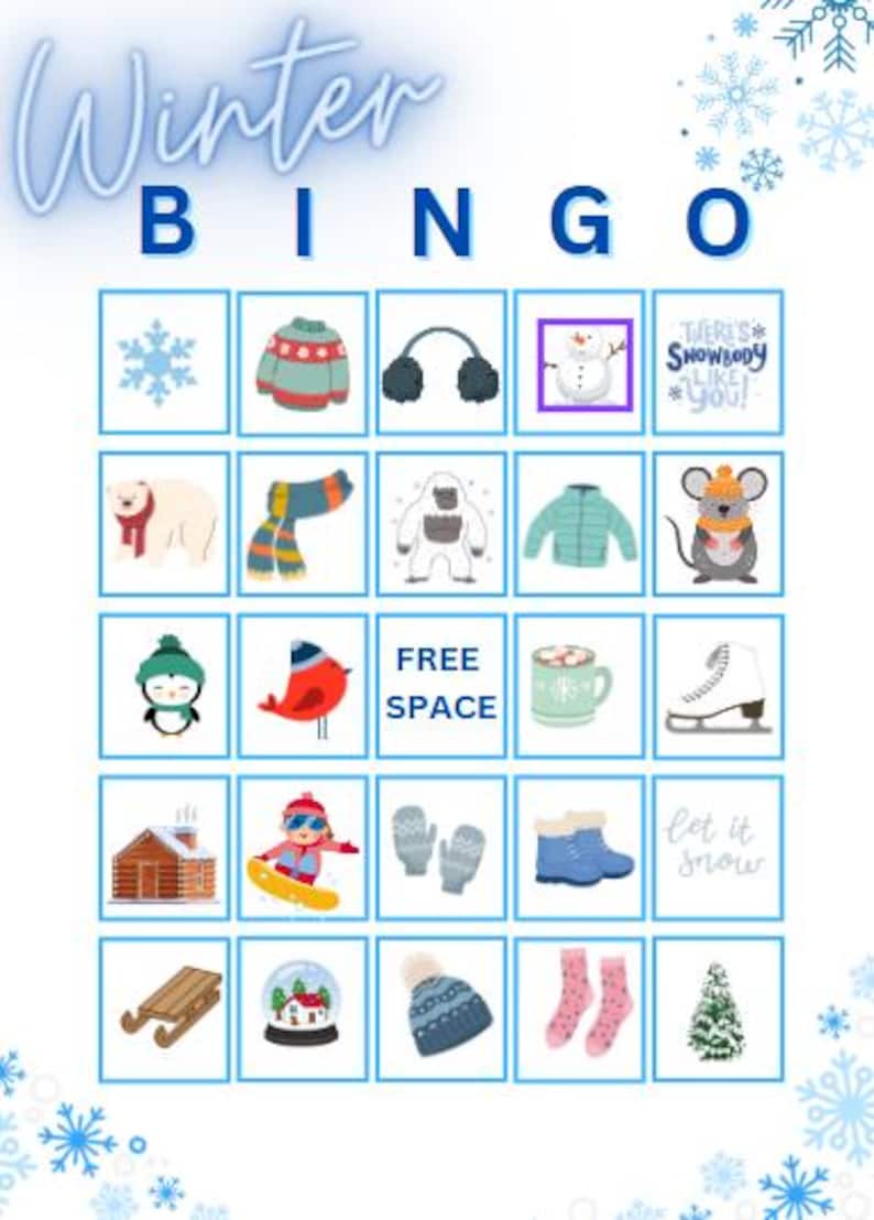 Winter Theme Bingo Cards - Etsy