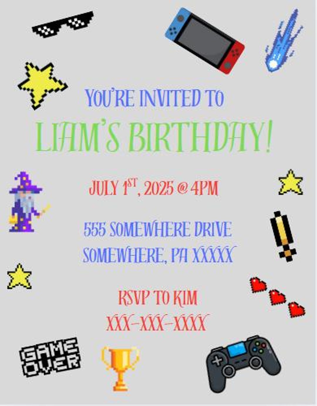 Template for Gamer Theme Party, Customizable, Printable - Etsy