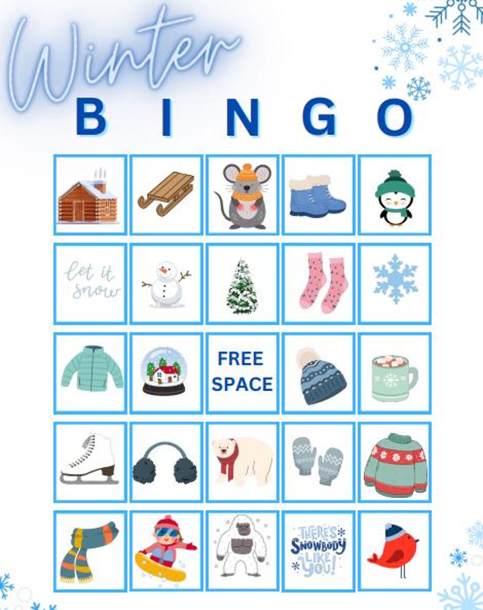 Winter Theme Bingo Cards - Etsy