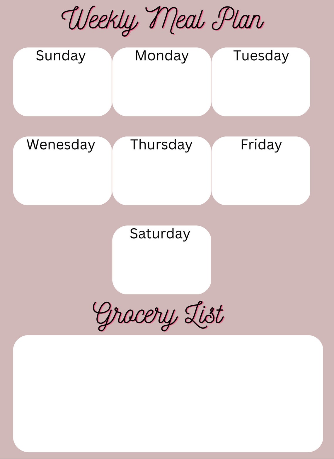 Meal Planning and Grocery List Digital Download - Etsy
