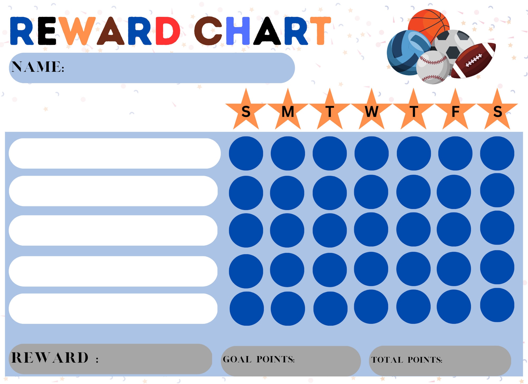 Kids Reward Chart With Chores, Also Blank. Downloadable, Printable ...