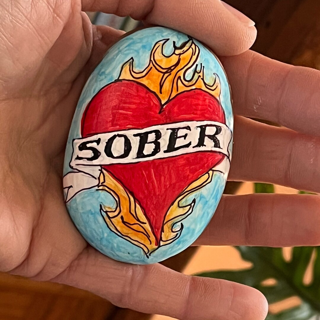 HAND PAINTED Sobriety STONES! "sober Heart W/flames" - Etsy