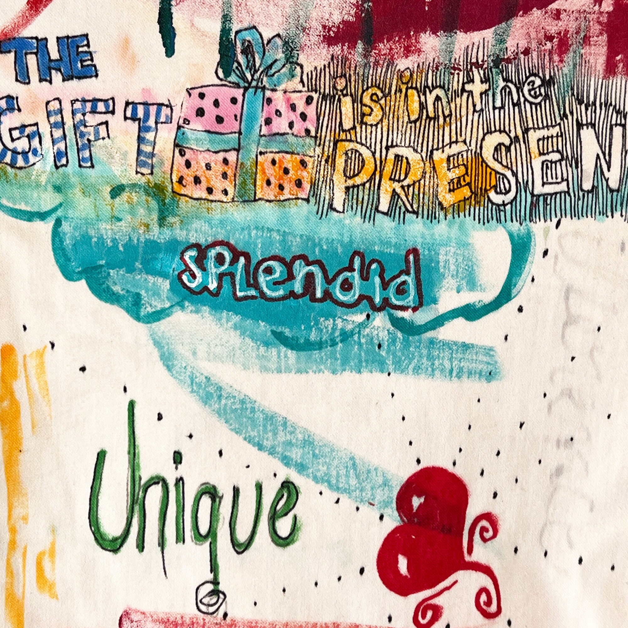 Hand Painted Up-cycled White Jean Jacket. Artist Collage Colorful ...
