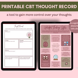Printable CBT Thought Record, Cognitive Distortions PDF, Use in ...