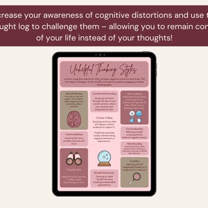 Printable CBT Thought Record, Cognitive Distortions PDF, Use in ...