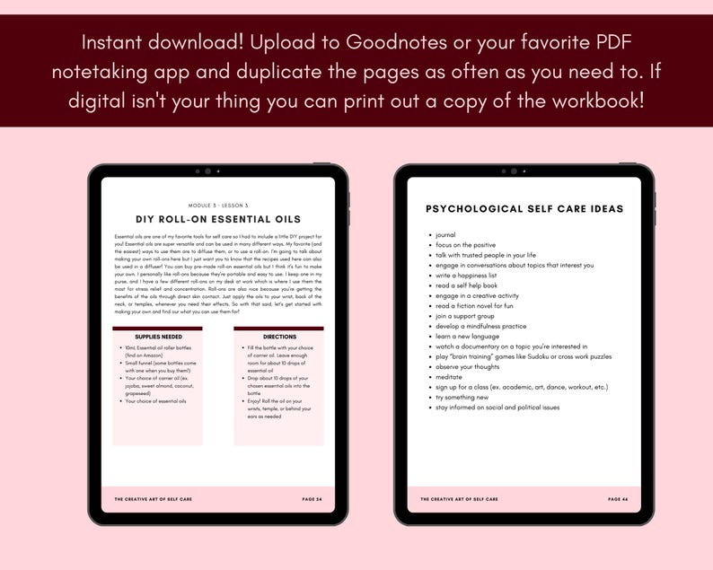 The Creative Art of Self Care Digital Workbook, Self Care Planner, Self ...