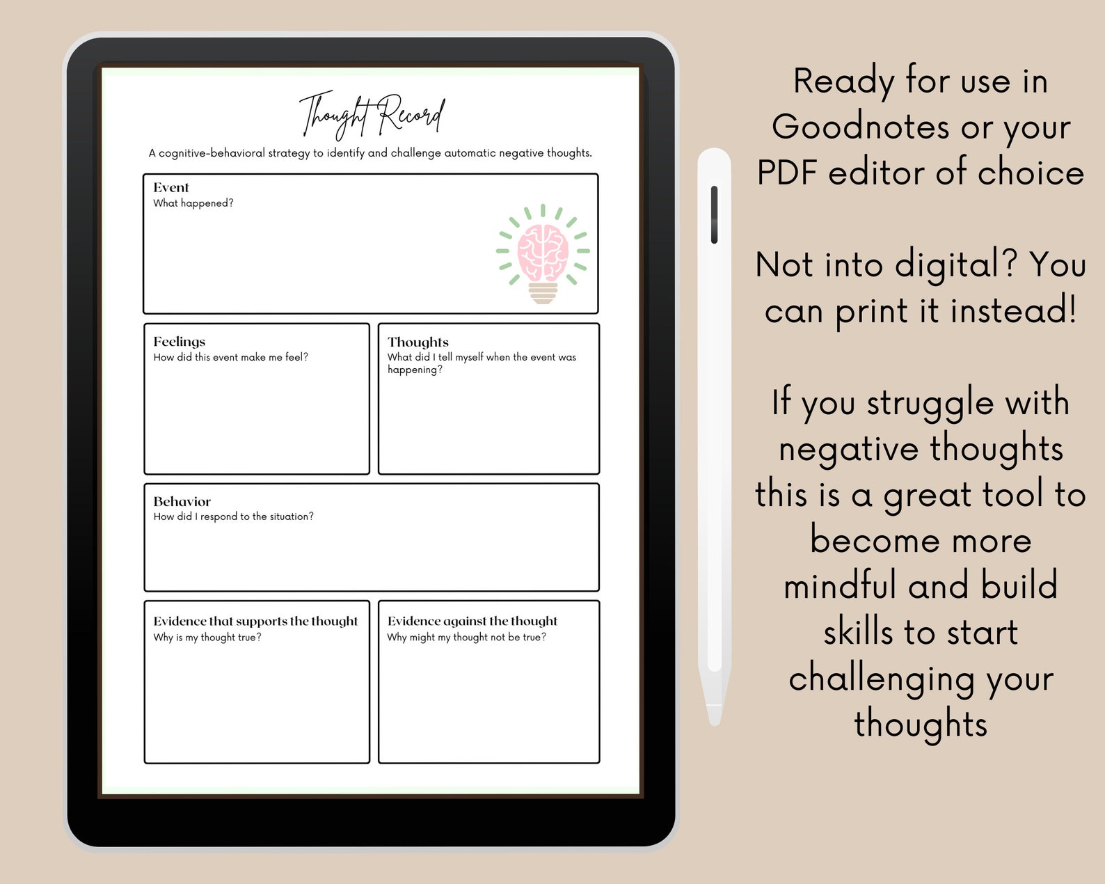 Printable CBT Thought Record Cognitive Distortions PDF Use - Etsy