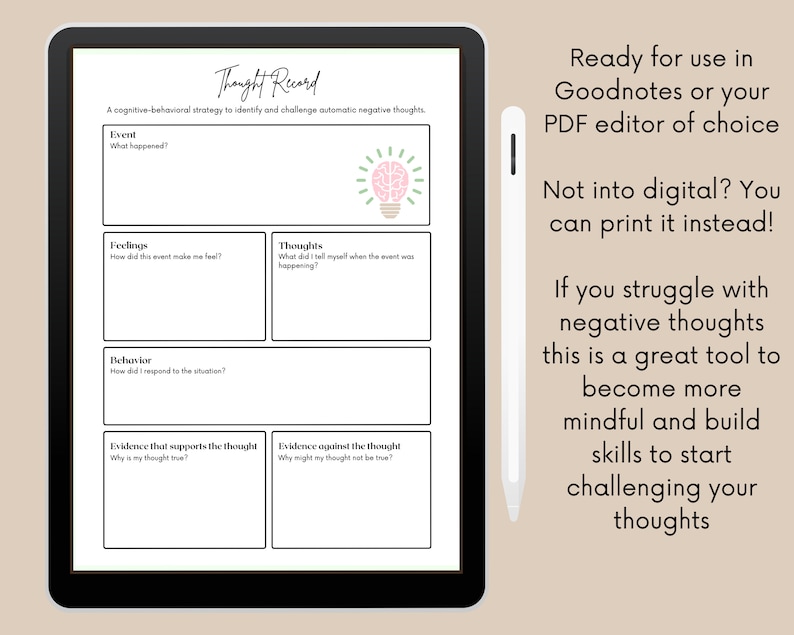 Printable CBT Thought Record Cognitive Distortions PDF Use - Etsy