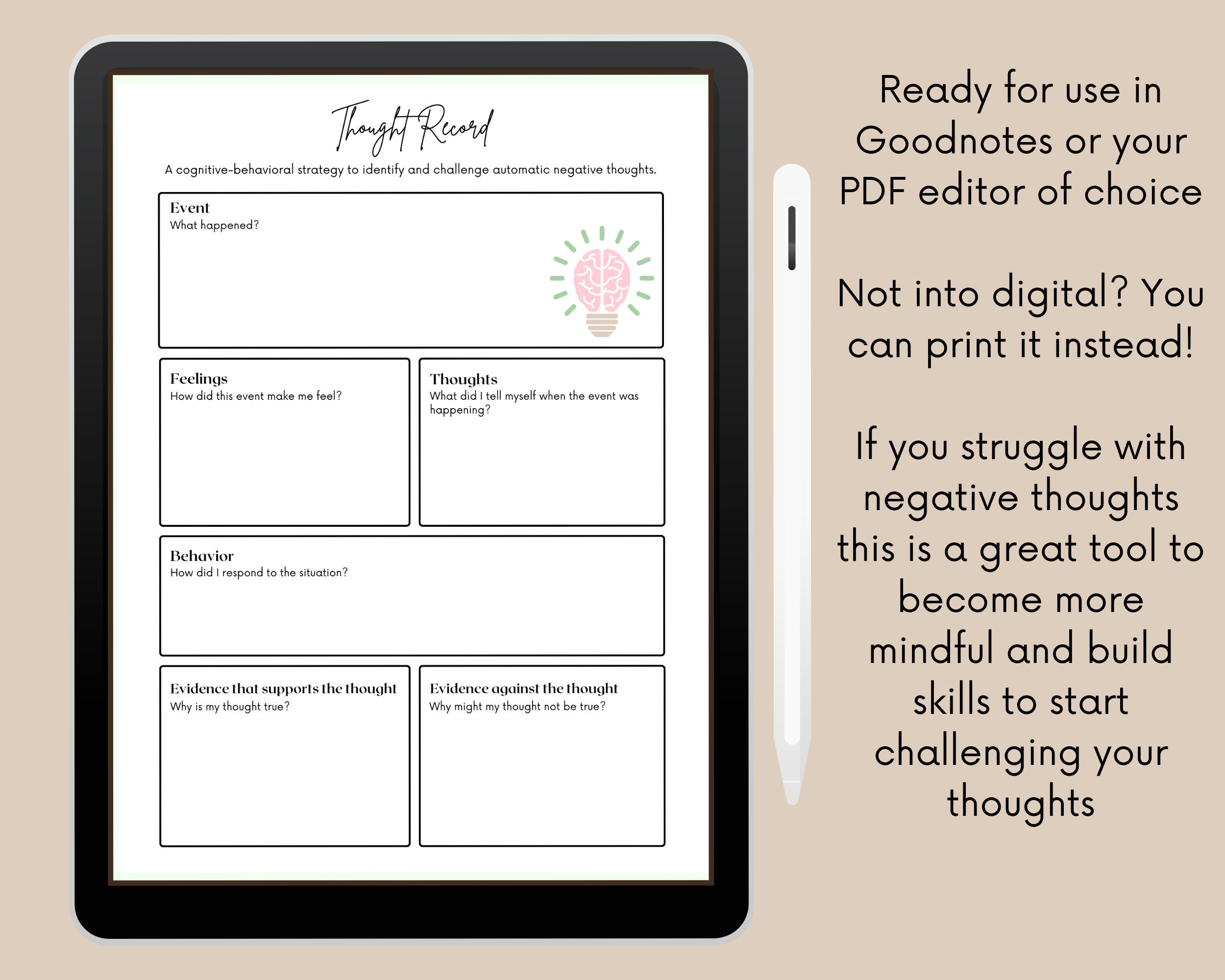 Printable CBT Thought Record Cognitive Distortions PDF Use - Etsy