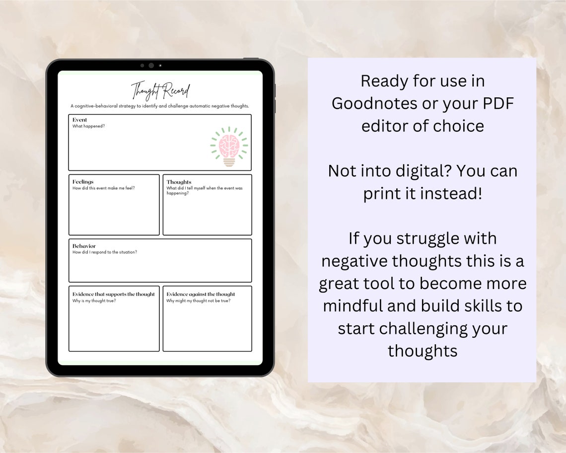 Printable CBT Thought Record, Cognitive Distortions PDF, Use in ...