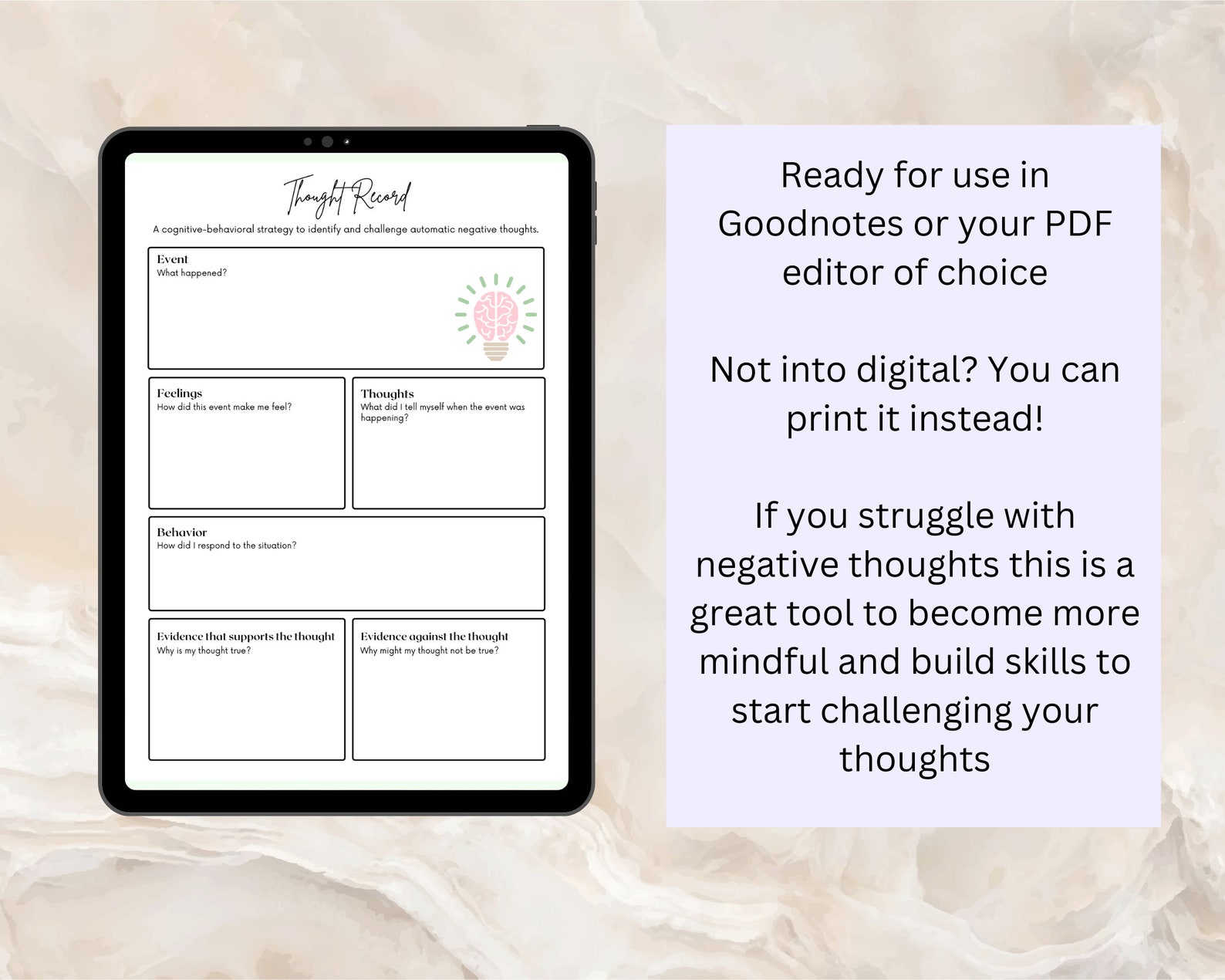Printable CBT Thought Record, Cognitive Distortions PDF, Use in ...