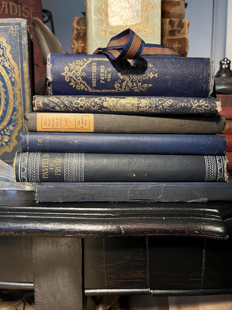 Vintage Cobalt Blue Bookstack Decor Poetry Literature Shakespeare - Etsy