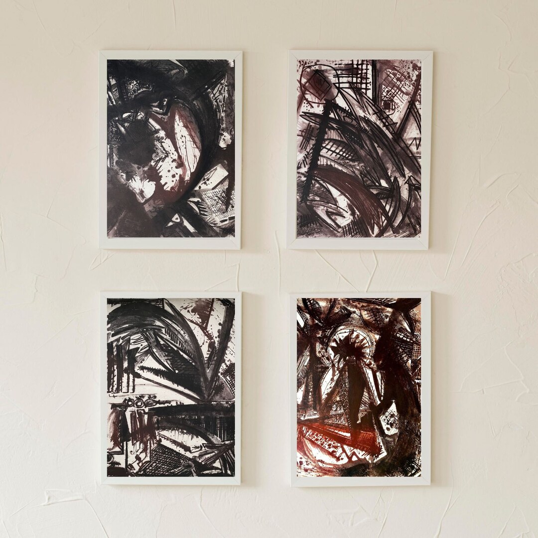 Vintage Soviet Abstract Art Set of 4 - 80s Pantone Monochrome Wall ...