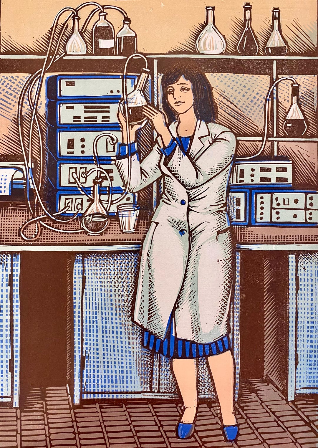 Soviet Scientist at Work DIGITAL PRINT - Original 80s Illustration ...