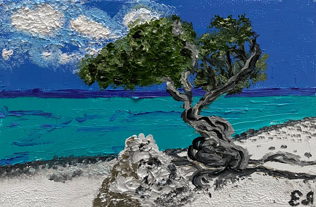 DIVI DIVI TREE Caribbean Seascape,aruba Island,sailboat Oil Painting ...