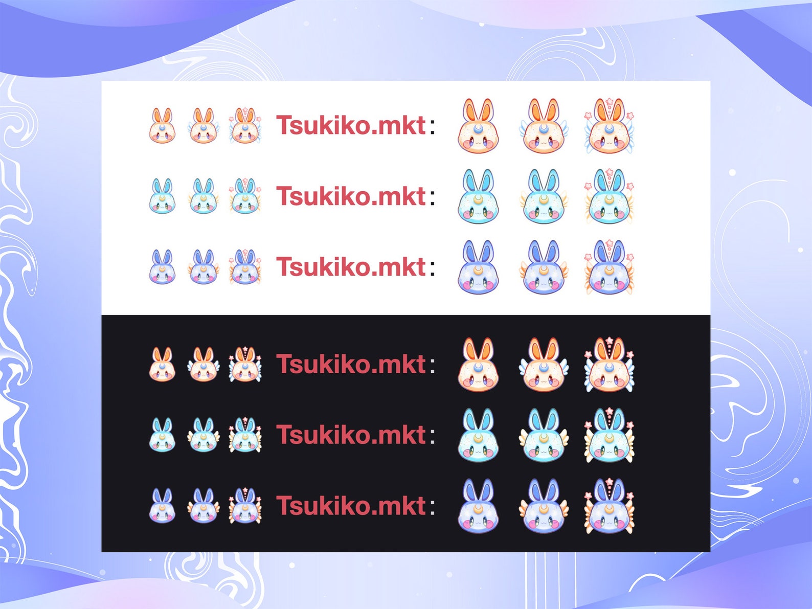 Cute Moon Bunnies Twitch Sub Badges // 9 Kawaii Pastel Blue & Yellow ...