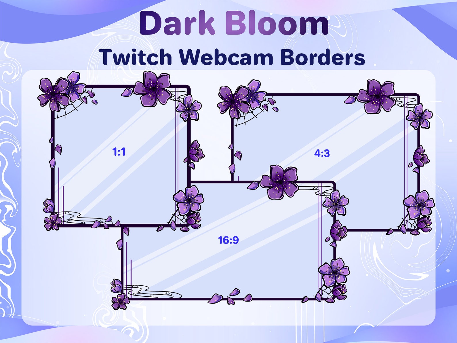 Dark Bloom Twitch Webcam Borders // Pack of 3 Spooky Purple Flower OBS ...