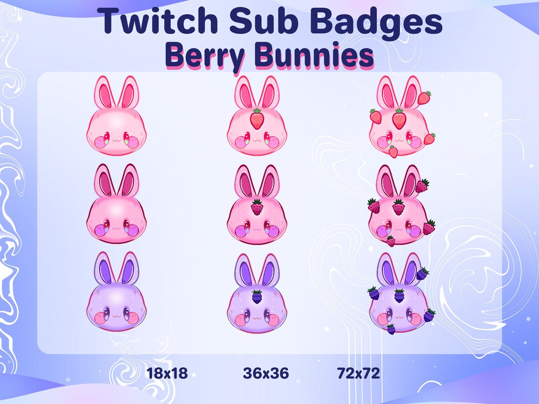 Kawaii Berry Bunnies Twitch Sub Badges: Pastel Pink & Purple - Etsy