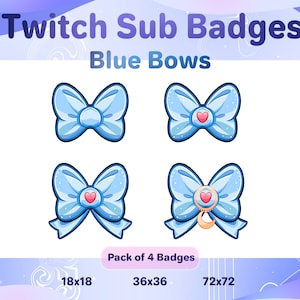 Blue Bows Twitch Sub & Bit Badges// 4 Cute Blue Magical Bows // Heart ...