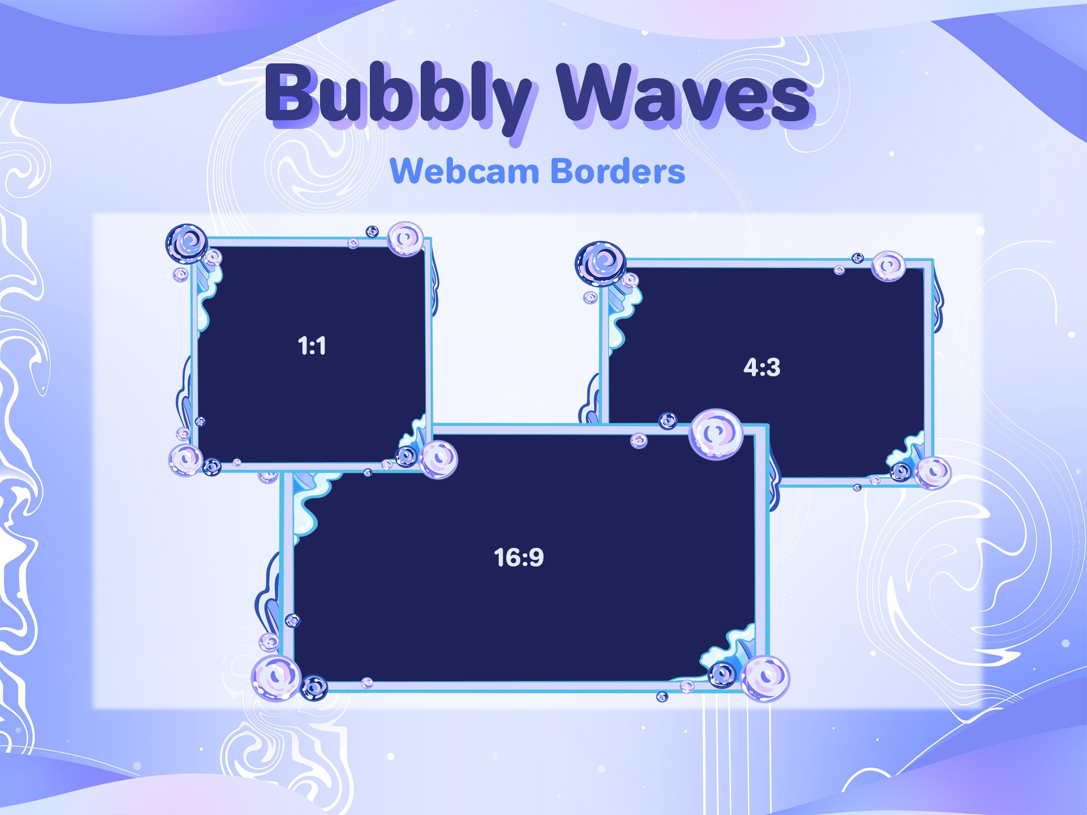 Bubbly Waves Twitch Webcam Borders / 3 Pastel Ocean OBS Twitch Webcam ...