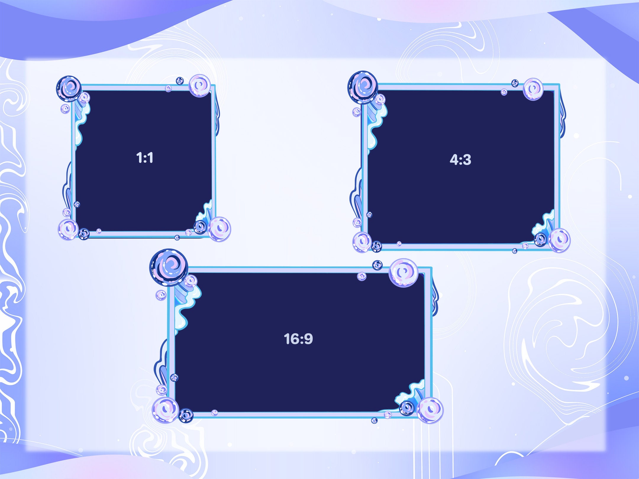 Bubbly Waves Twitch Webcam Borders / 3 Pastel Ocean OBS Twitch Webcam ...