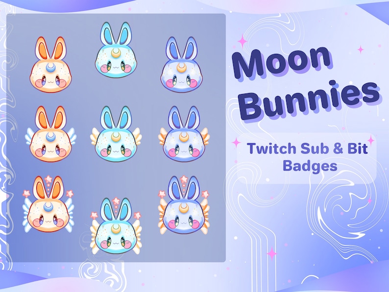 Cute Moon Bunnies Twitch Sub Badges // 9 Kawaii Pastel Blue & Yellow ...