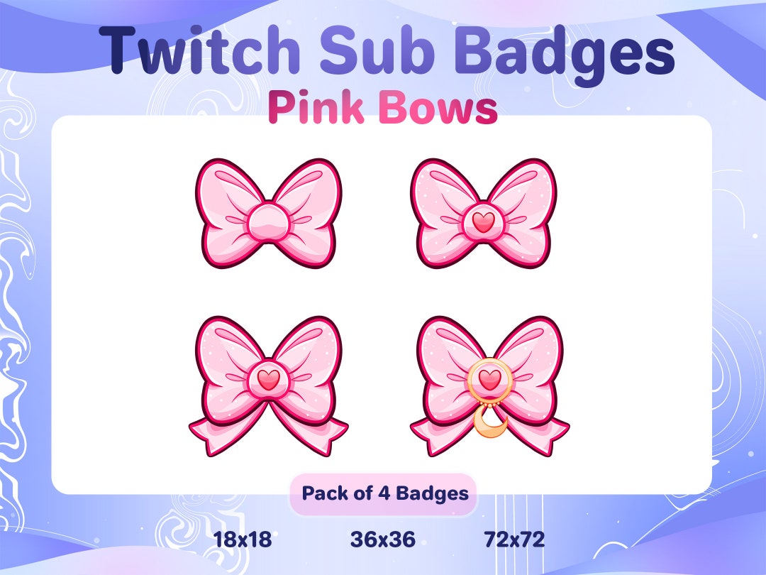 Pink Bows Twitch Sub & Bit Badges// 4 Cute Pink Magical Bows // Heart ...