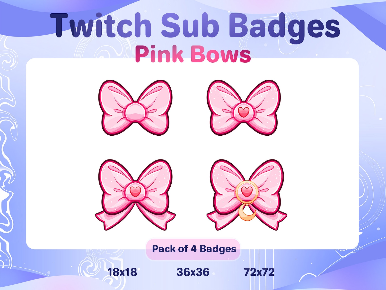 Pink Bows Twitch Sub & Bit Badges// 4 Cute Pink Magical Bows // Heart ...
