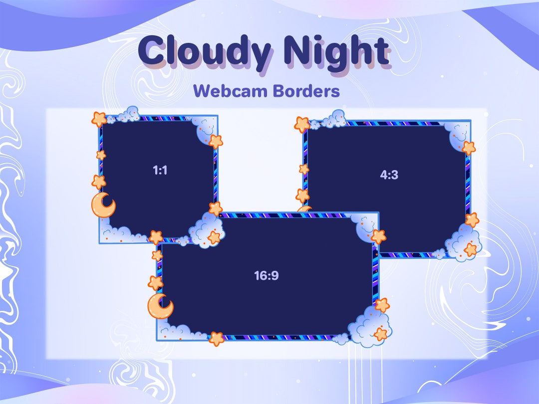 Cloudy Night Twitch Webcam Borders // Pack of 3 Cloudy Cosmic OBS ...