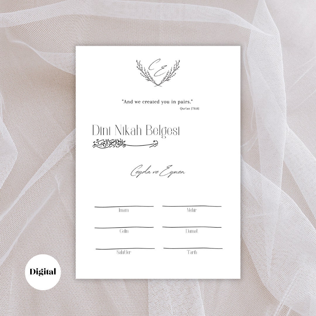 Dini Nikah Belgesi Islamic Marriage Certificate Digital - Etsy Canada