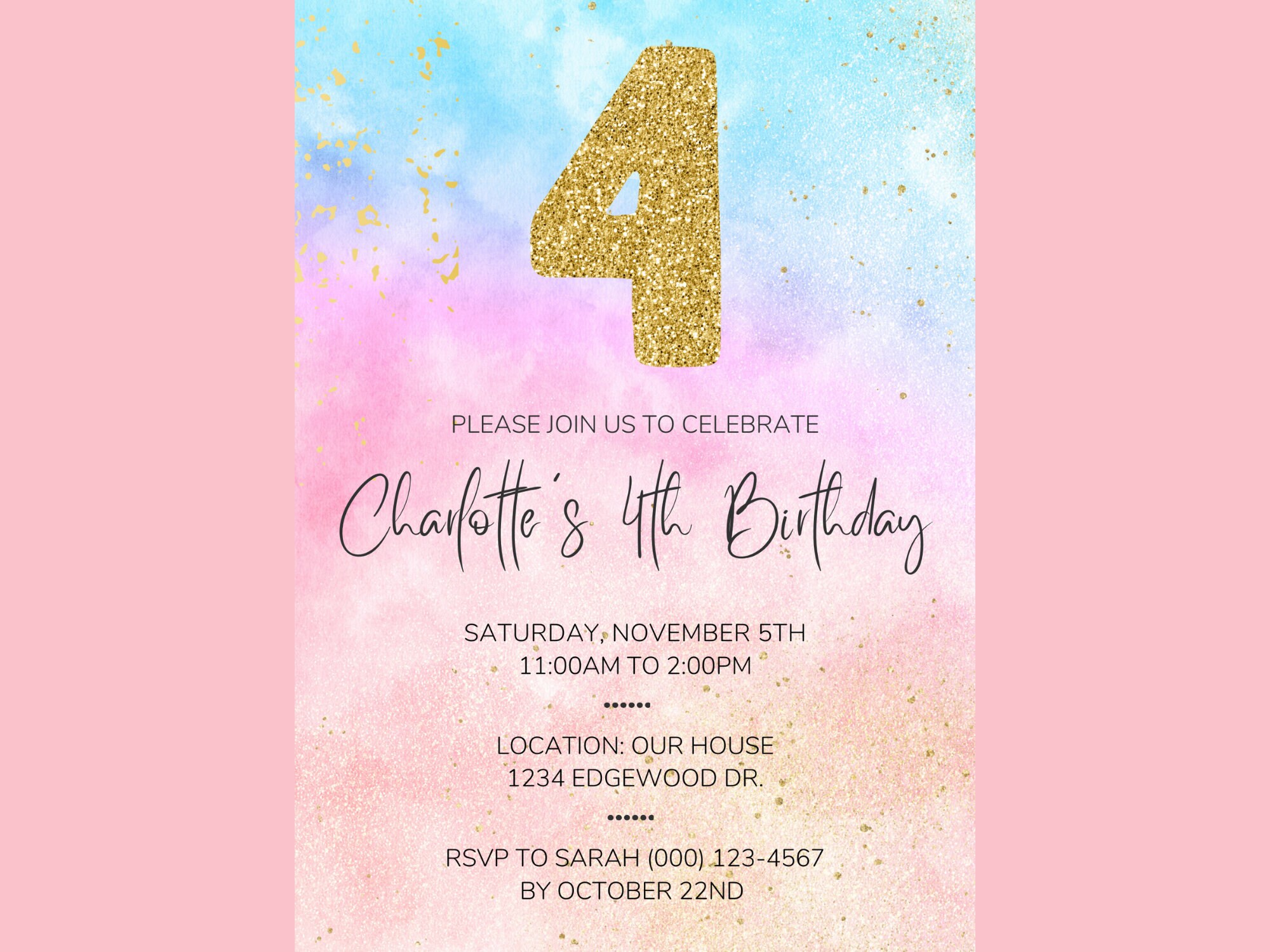 Editable 4th Birthday Invite Template , 4th Birthday Invitation, Tie ...