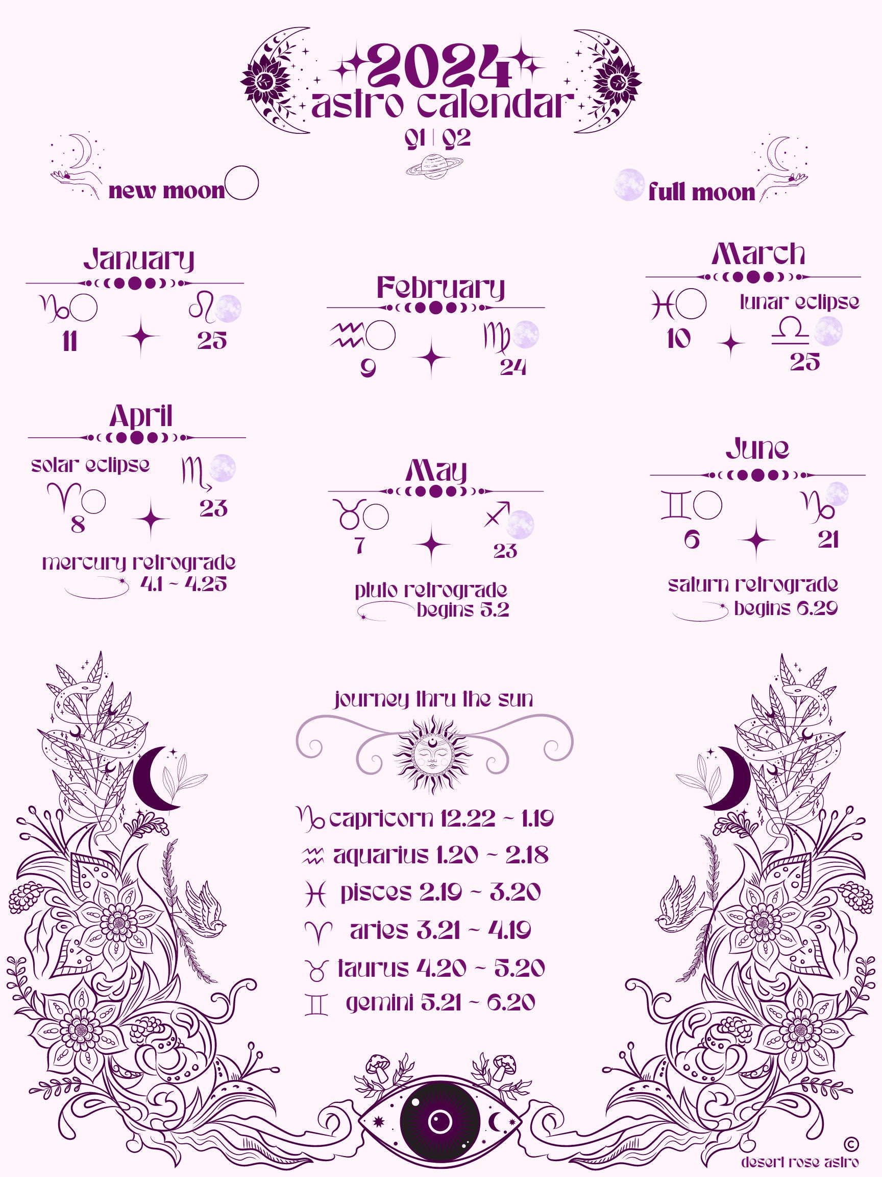 2024 Astrology Calendar 2024 Moon Calendar Zodiac Calendar - Etsy