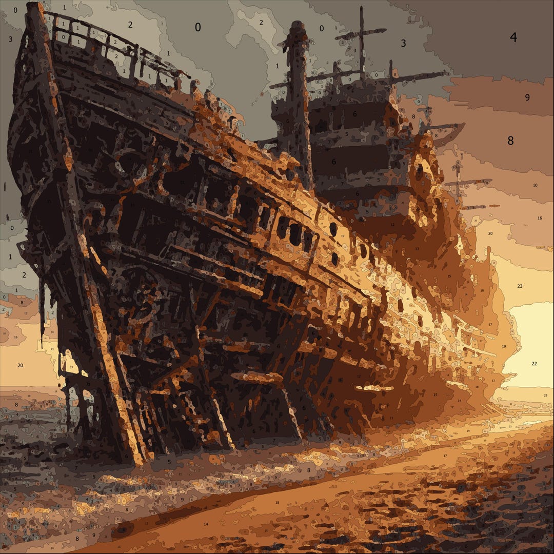 Color-by-numbers Shipwrecked Boat/paint-by-numbers Shipwrecked Boat ...