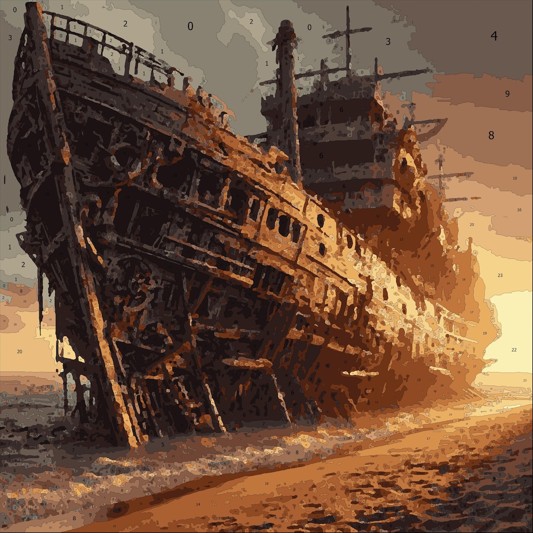 Paint-by-numbers Shipwreck/color-by-numbers Shipwreck/challenging Paint ...