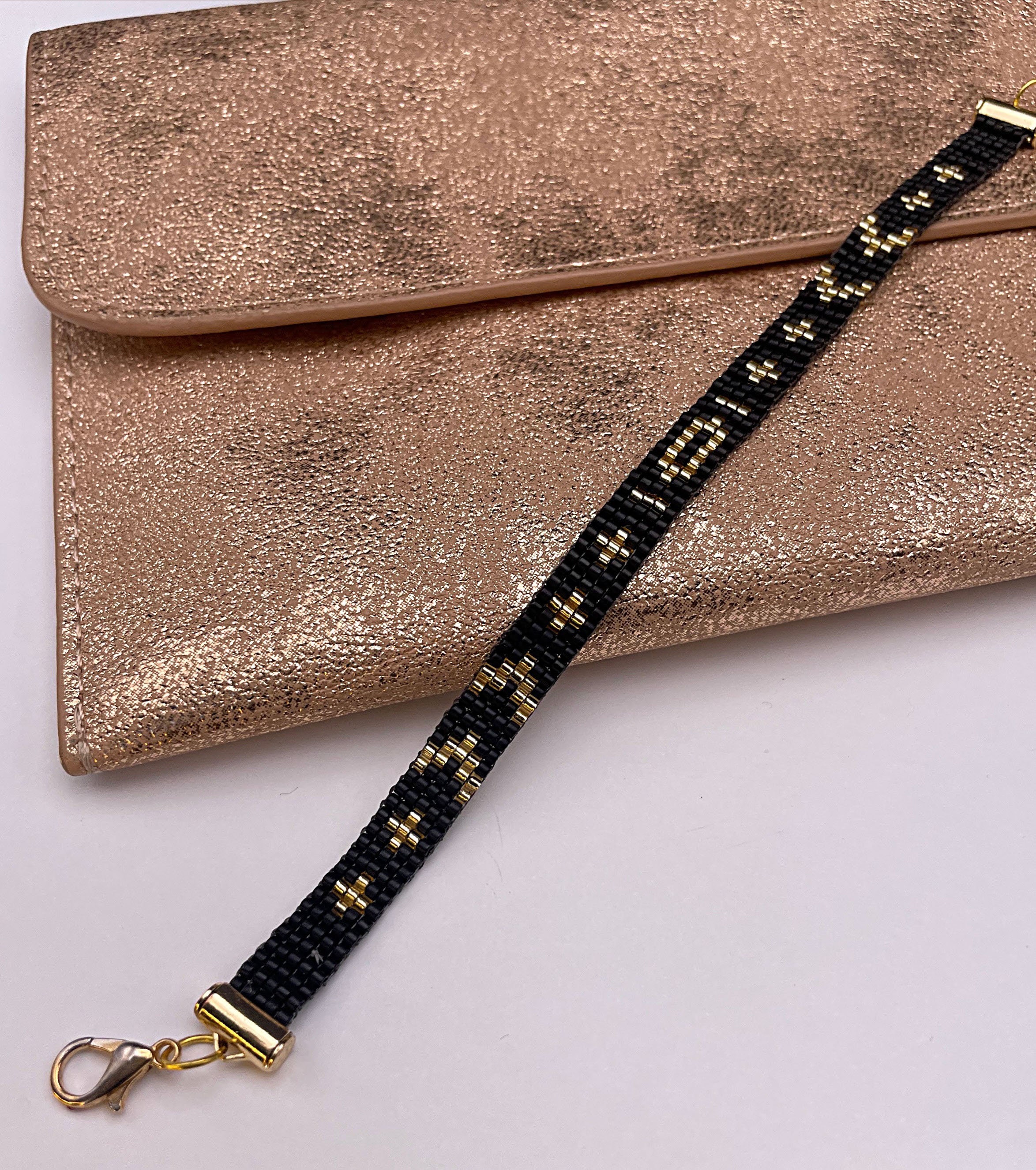 Black and Gold Five Bracelet Stack - Etsy