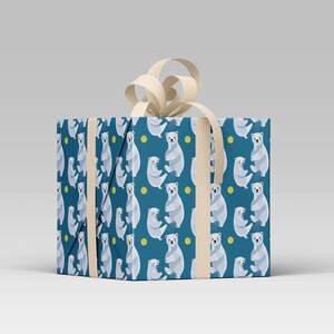 Blue Winter Wrapping Paper With Polar Bears - Etsy
