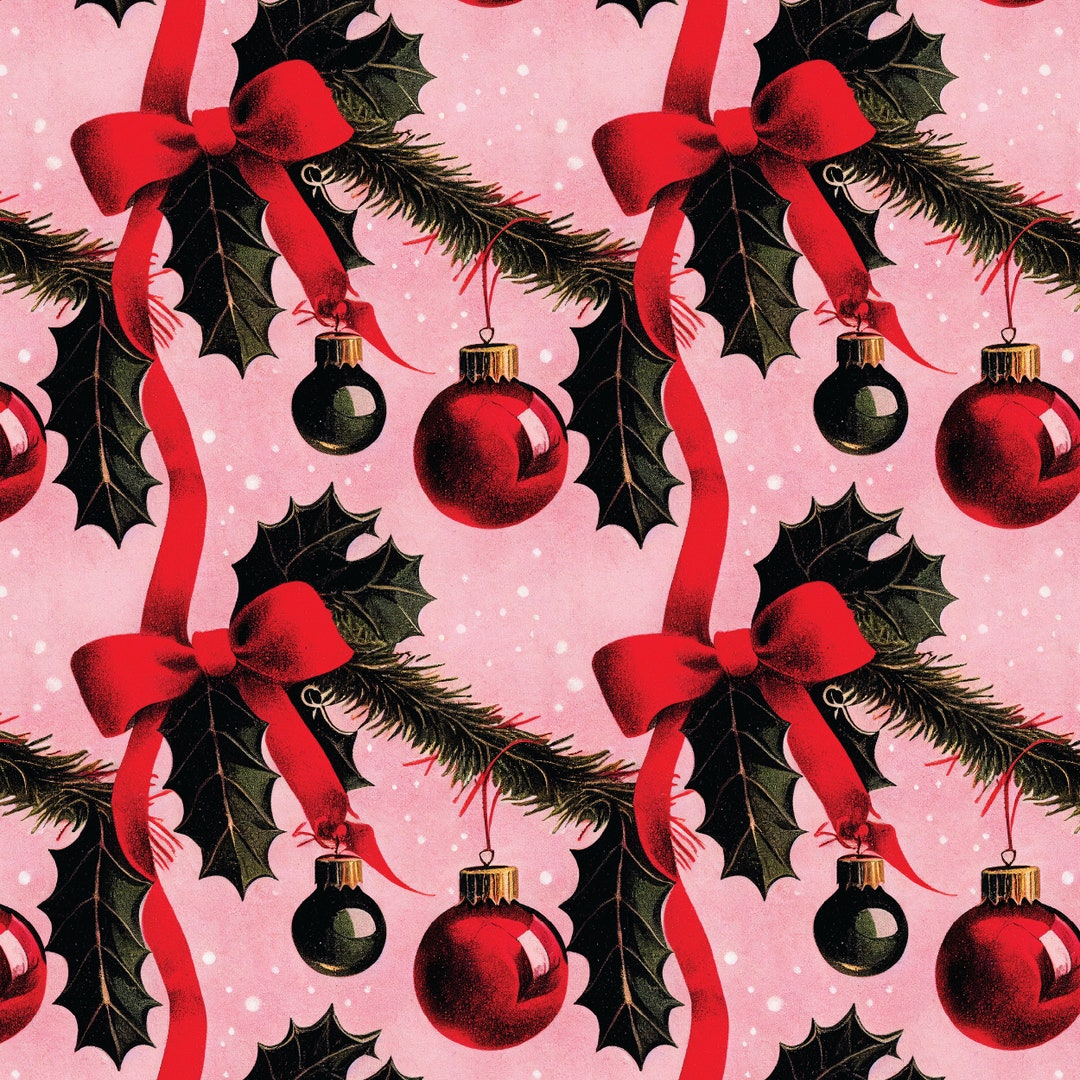 Pink Vintage Christmas Wrapping Paper - Etsy