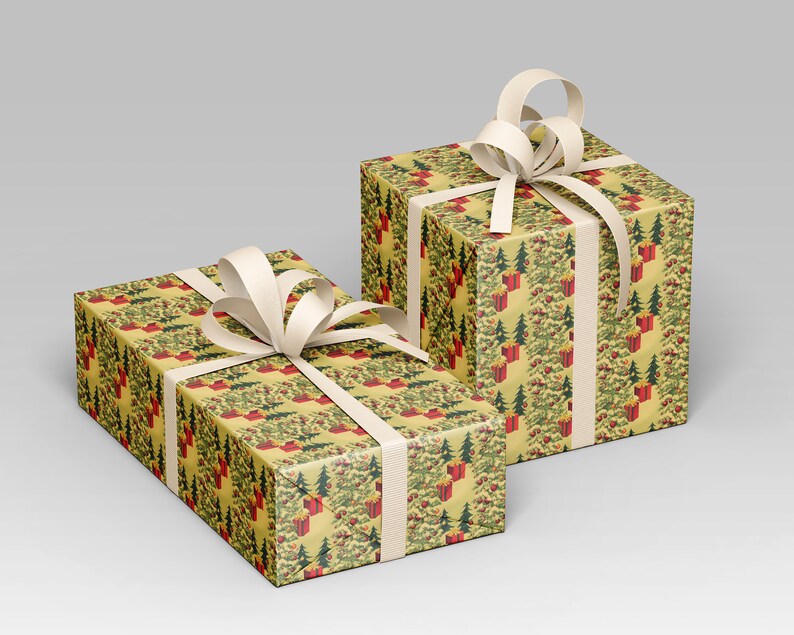 Yellow Vintage Christmas Wrapping Paper - Etsy