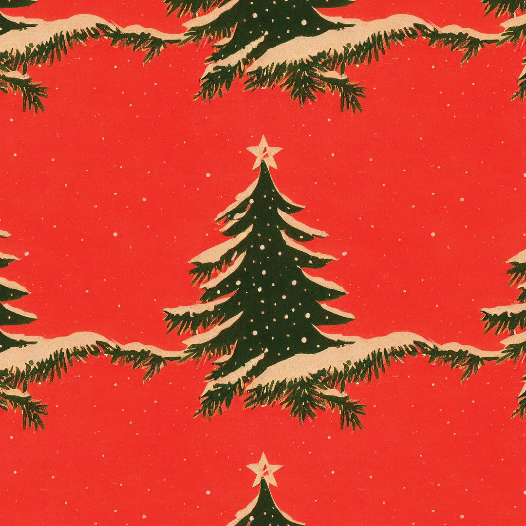 Christmas Tree Wrapping Paper | 1950s Holiday Gift Wrap | Vintage ...