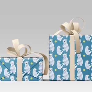 Blue Winter Wrapping Paper With Polar Bears - Etsy