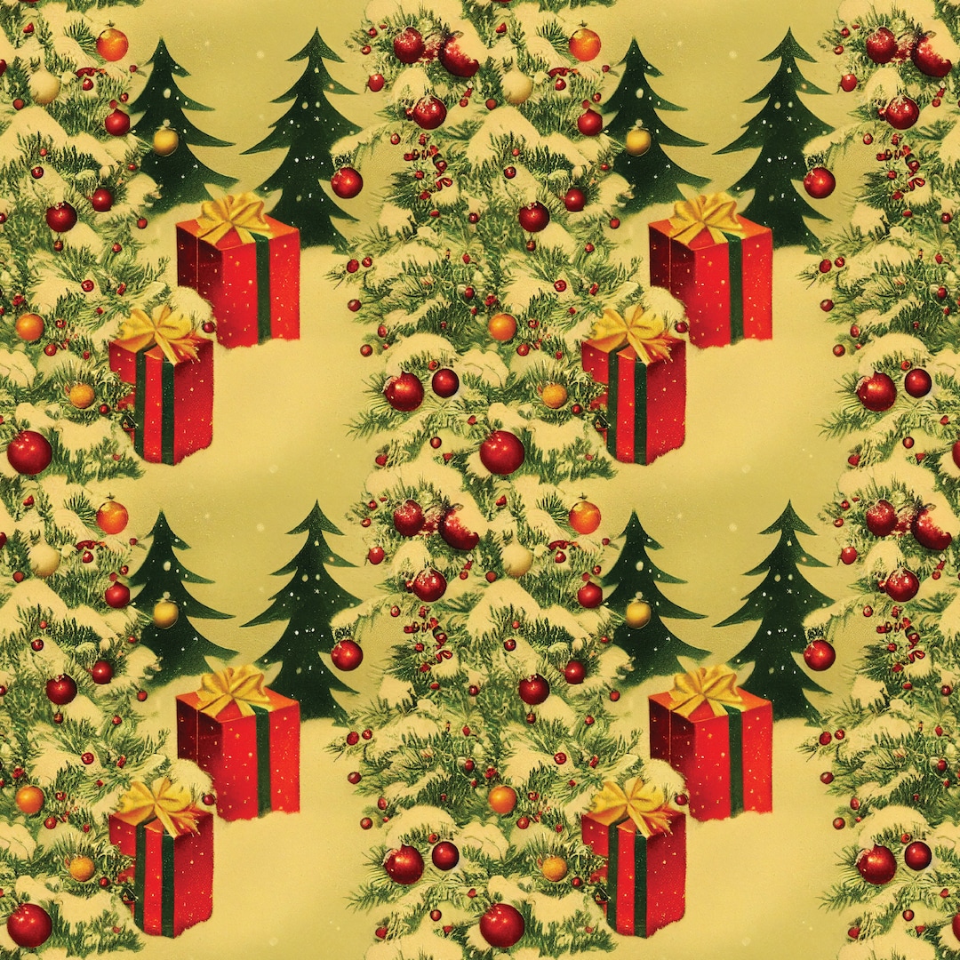 Yellow Vintage Christmas Wrapping Paper - Etsy