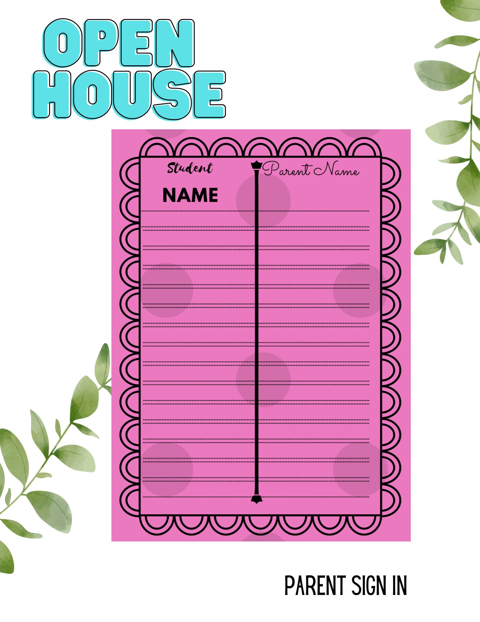 Open House Parent Sign In Sheet Open House Forms FREEBIE By Pocketful