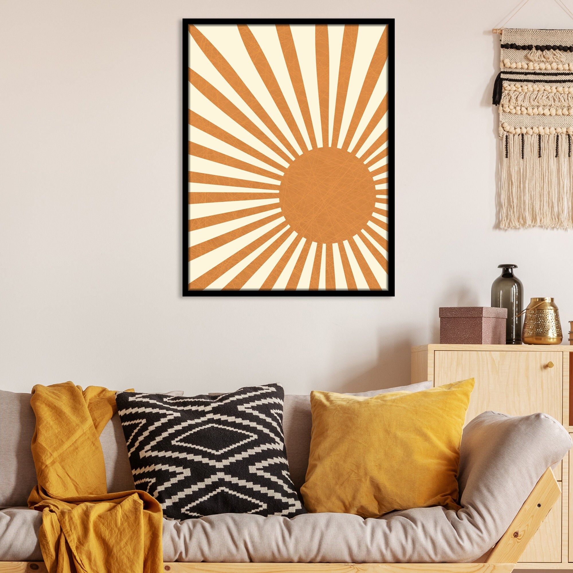 Boho Sun Wall Art Printable Digital Art - Bursting Rising Sun Rays ...