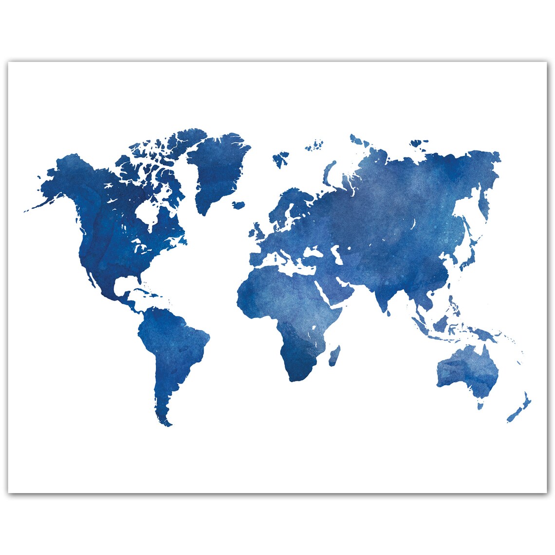 World Map Wall Art Printable Digital Download - Blue World Map Poster ...